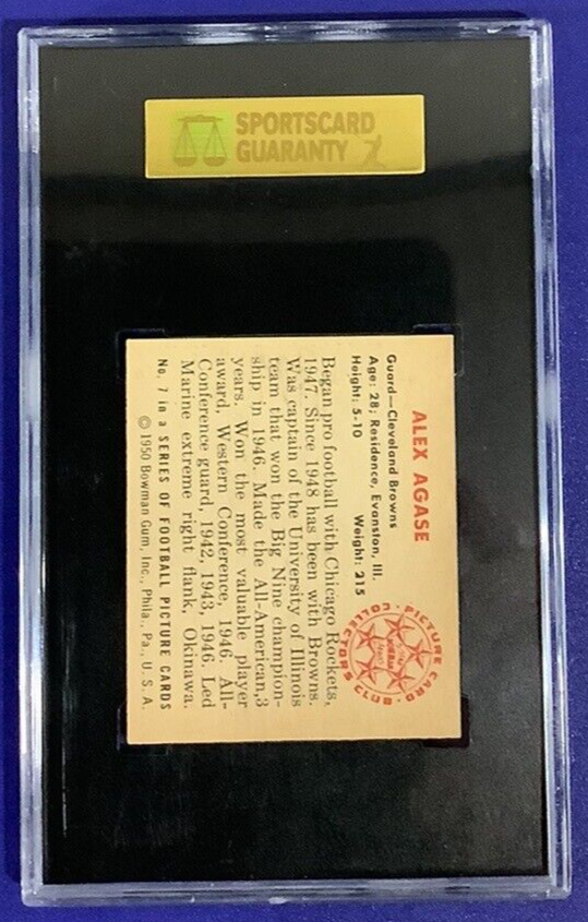 1950 Bowman - #7 Alex Agase (RC) Cleveland Browns, SGC 7.5, College FB ...