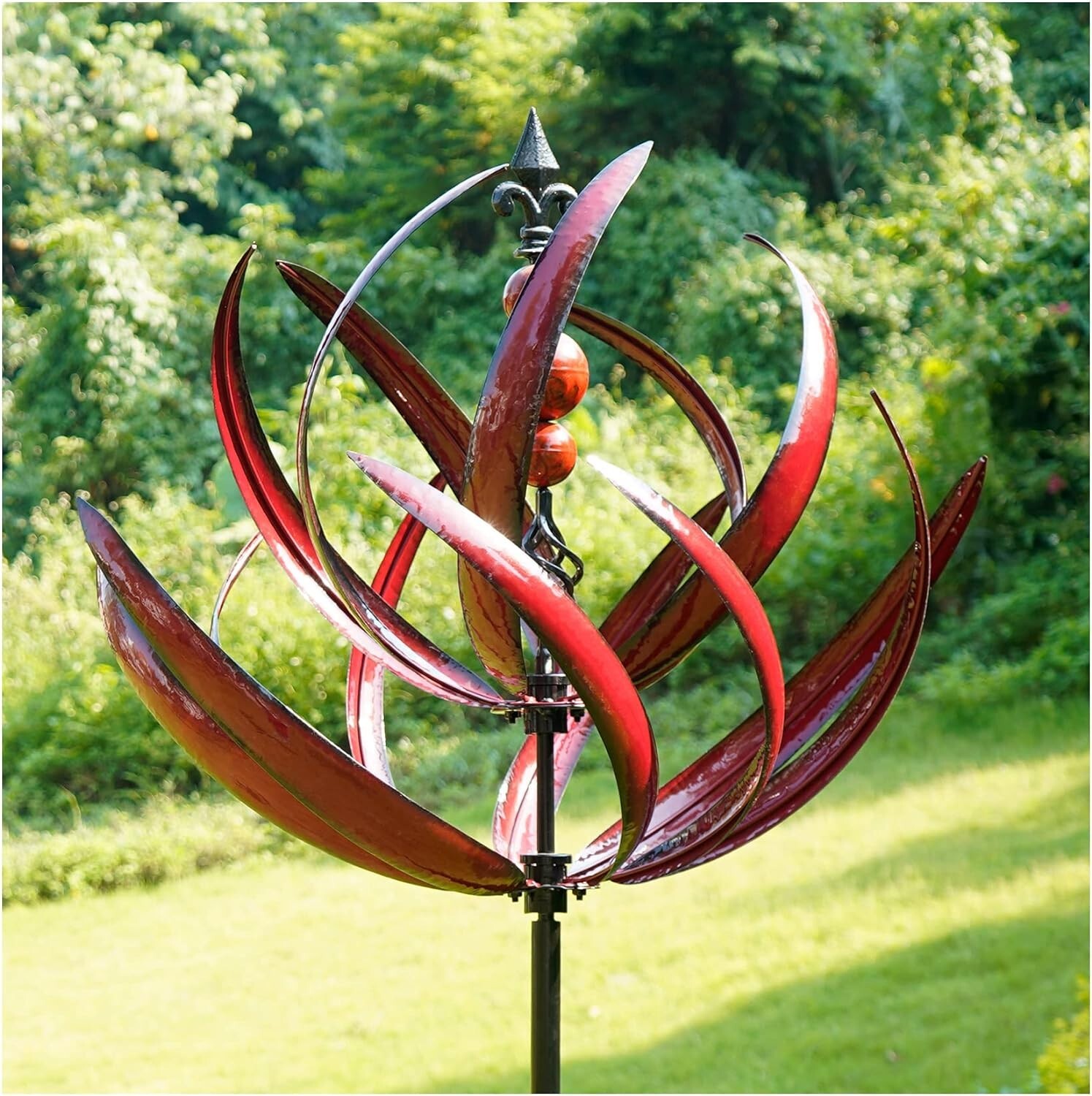 Lotus Wind Mill Spinner Kinetic Lawn Garden Decor Patio Stake Yard Art ...