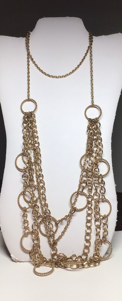 Vintage Circle Rings Multi-Strand Chain Gold Tone Statement Necklace | eBay