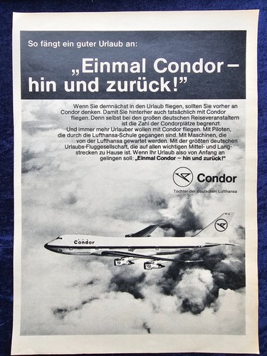 Fluglinie Condor, mit Boeing 747, originale Werbung aus 1973 | eBay.de