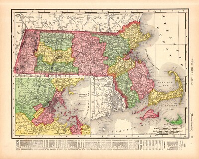 1907 Antique MASSACHUSETTS State Map Atlas Map of Massachusetts Wall ...