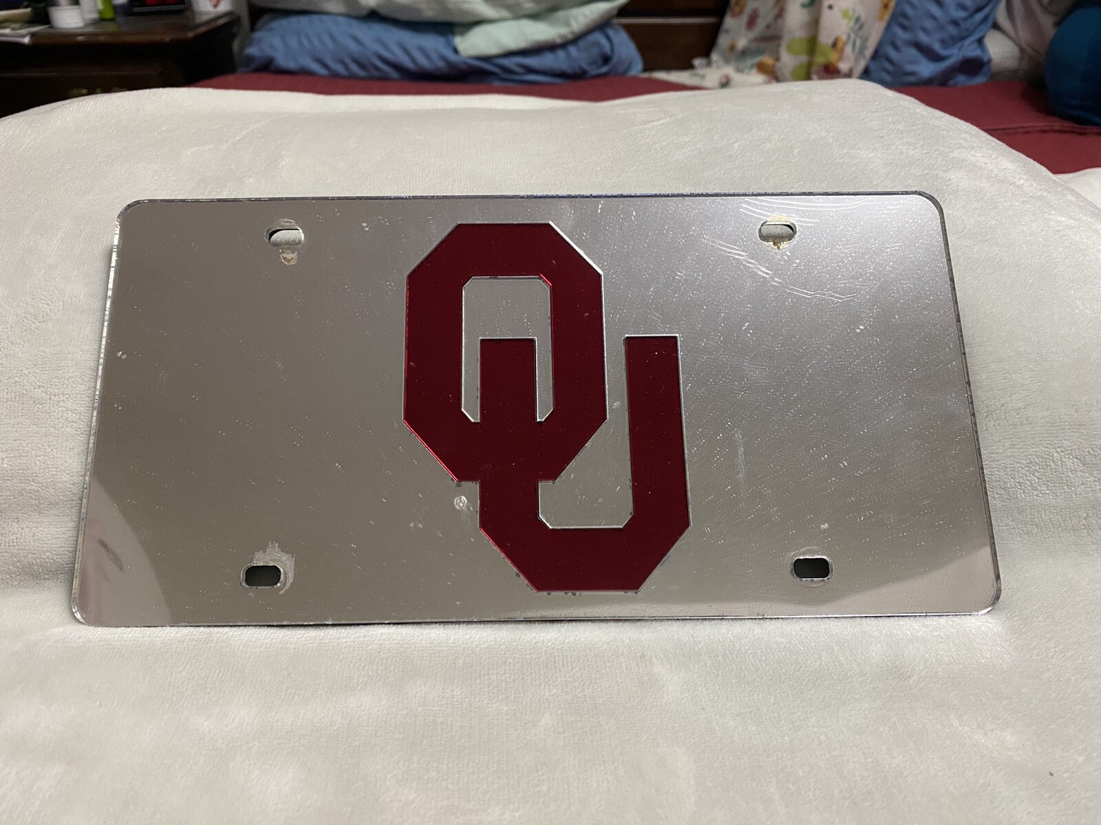 OU UNIVERSITY OF OKLAHOMA Sooners Silver-Red Mirrored License Plate ...