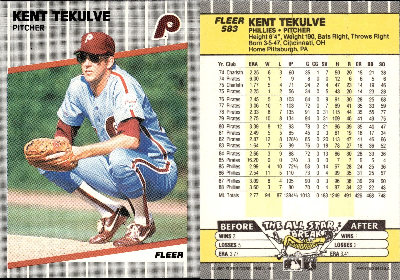 KENT TEKULVE ⚾ 1989 Fleer Baseball Card #583 Philadelphia Phillies | eBay