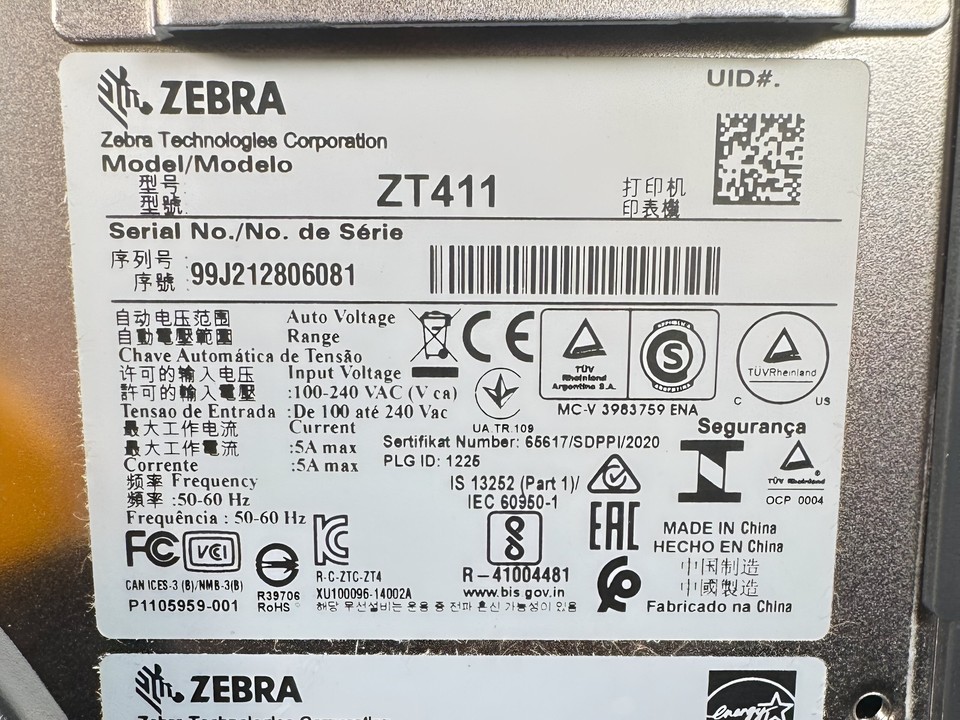 Zebra ZT411 Thermal Transfer Label Printer Peel Rewind LAN USB WiFi 1YR ...