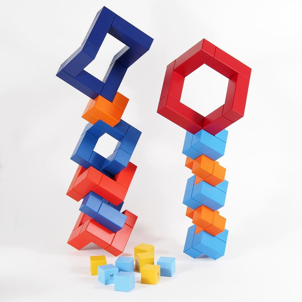 Kurt Naef Cubicus blue wooden toy creative cube game building puzzle P ...