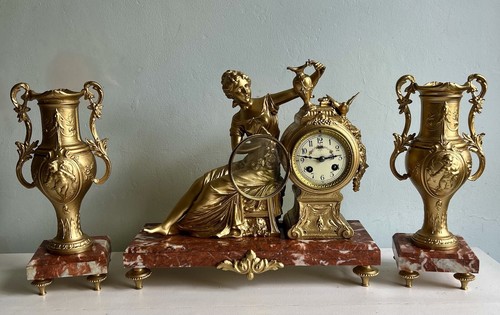 Antique Large French Clock Garniture Set Ormolu With Vases | eBay