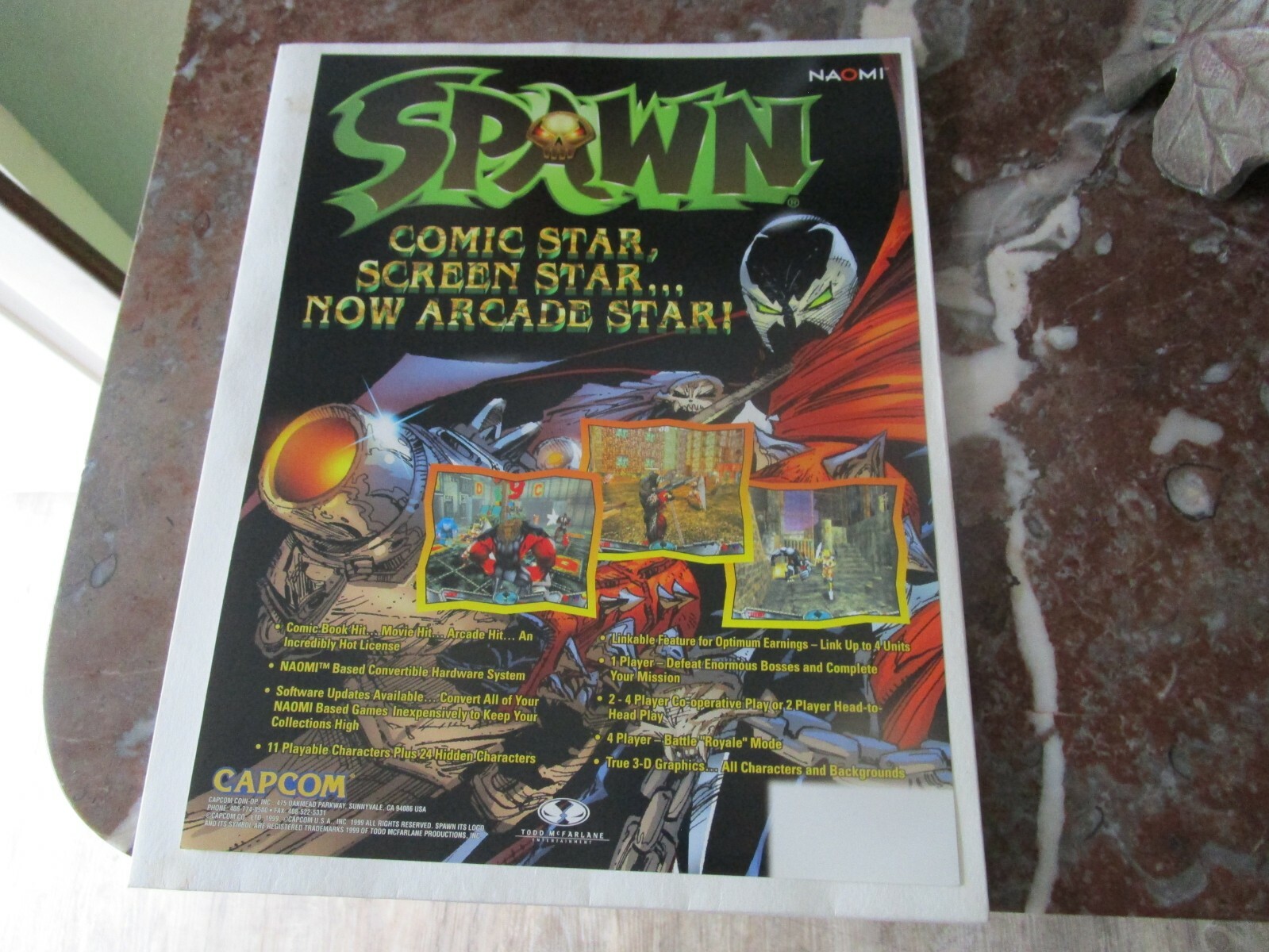 Vtg Video Game Machine SPAWN Comic Star / ARCADE FLYER Promo Brochure ...
