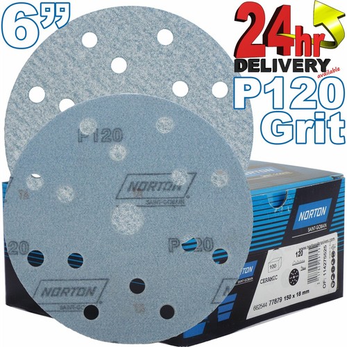 Norton Pro Plus P120 Grit 15 Hole A975 6" 150mm Abrasive Self Grip ...
