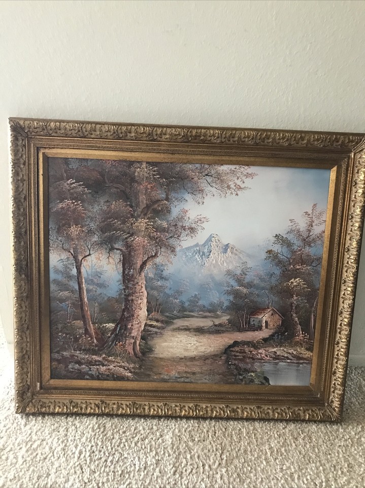 Beautiful C. Inness Oil On Canvas Remote Cabin Scene 20”by 24” | eBay