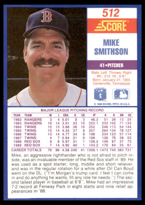1990 Score #512 Mike Smithson Boston Red Sox Baseball Card | eBay