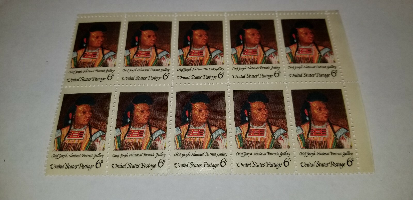 Sheet Of 10 Chief Joseph National Portrait Gallery 6 Cent US Postage ...