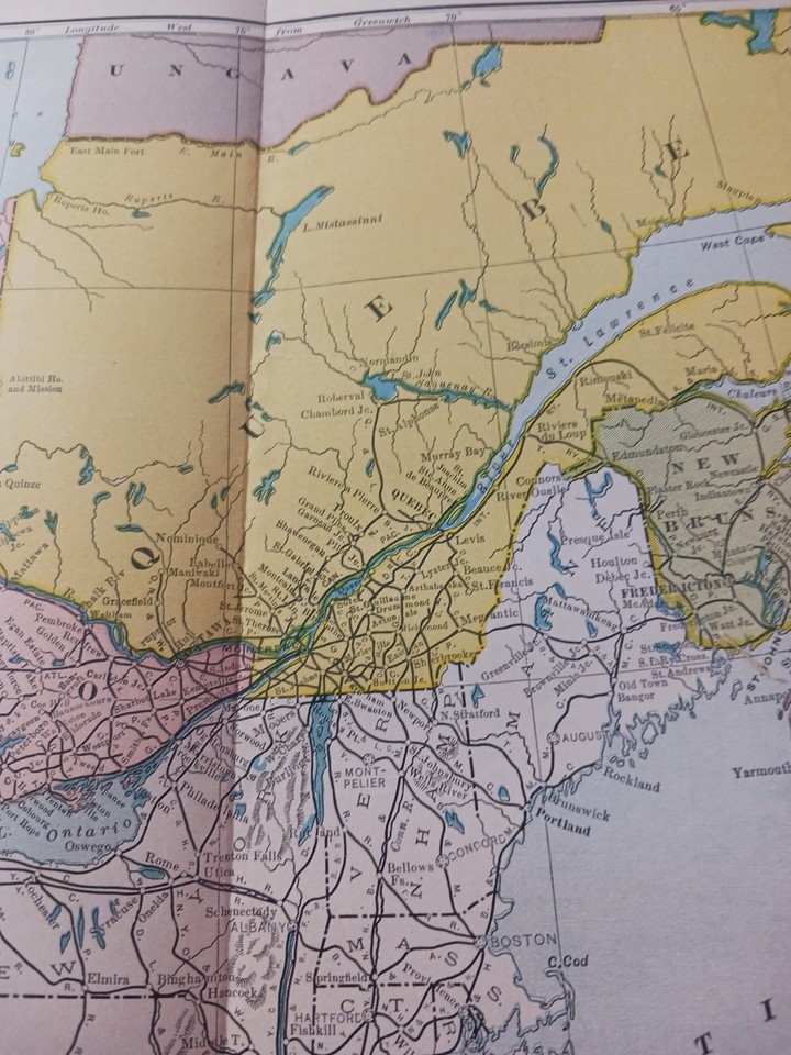 1905 Train Route Map Canada East Section all Railroad Lines Quebec ...