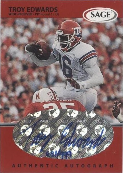 1999 SAGE - Autographs Red #A17 Troy Edwards /999 (AU, RC) for sale ...
