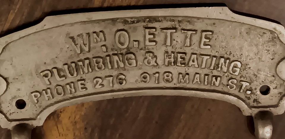 Antique WM O ETTE PLUMBING HEATING Nameplate Wolverine Brass Works ...