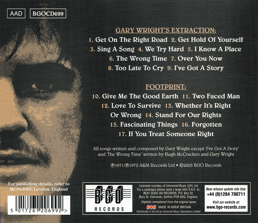 Gary Wright ~ Gary Wright's Extraction / Footprint CD 2005 BGO Records ...