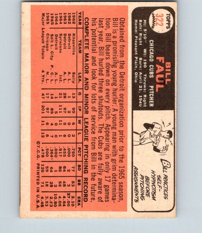 1966 TOPPS BASEBALL #322 BILL FAUL MID GRADE JM | eBay