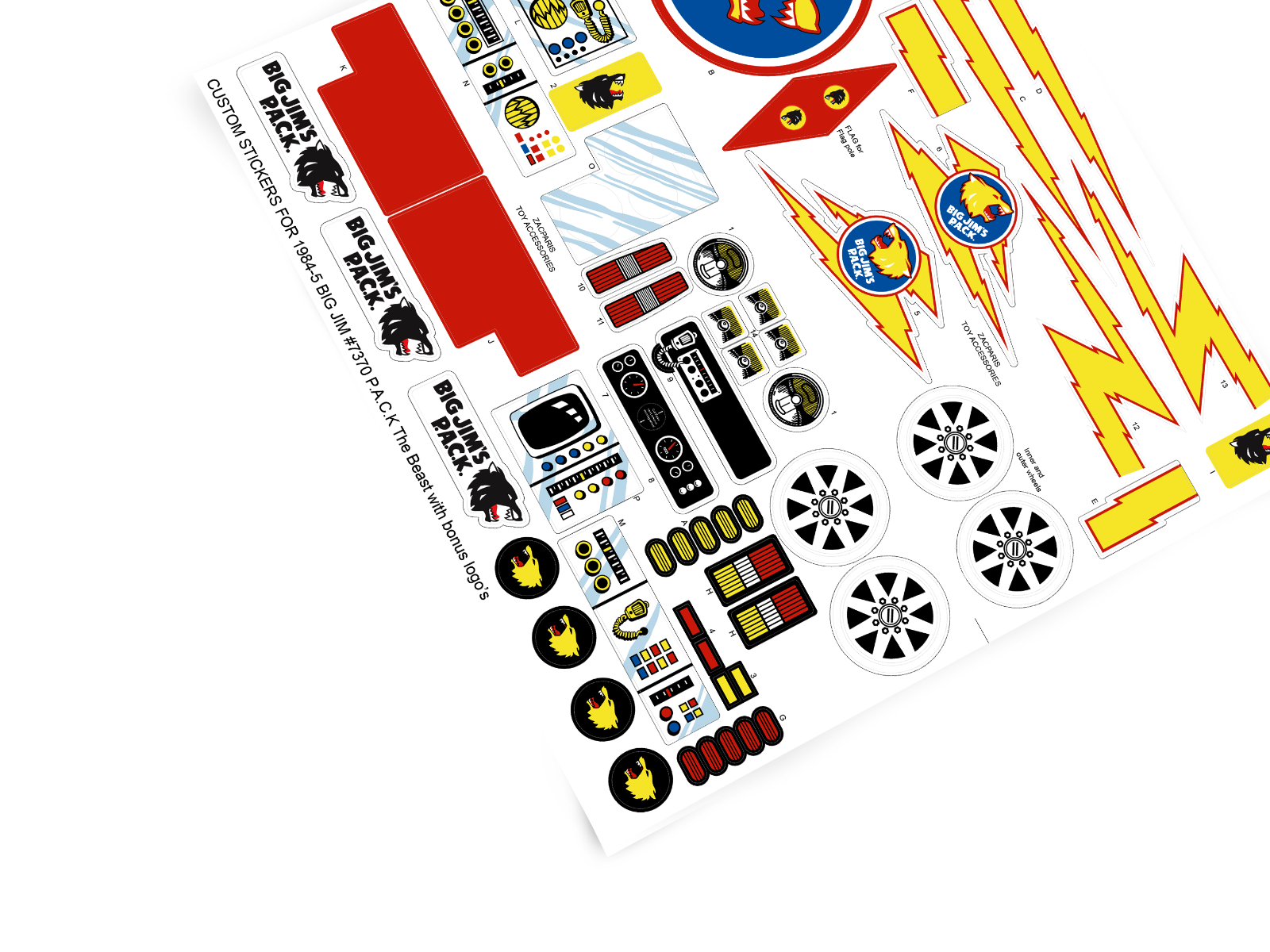 CUSTOM STICKERS for 1975 Mattel Big Jim The Beast #7370 with bonus ...