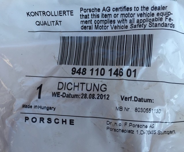 Porsche 94811014601 Genuine OEM Manifold Gasket for sale online | eBay