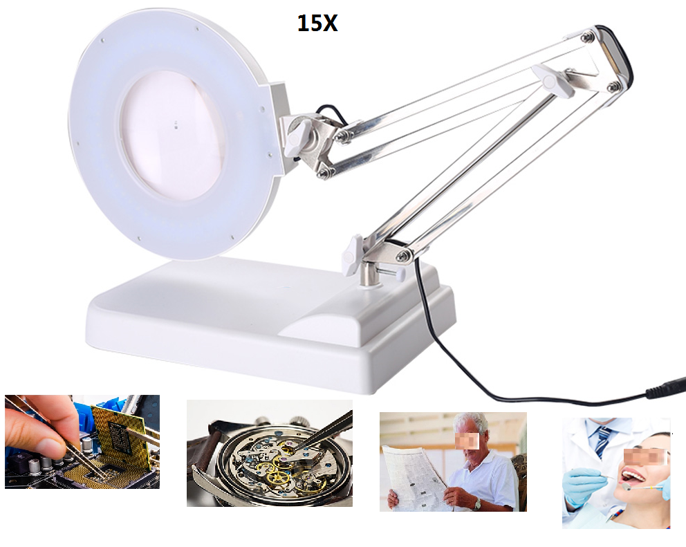 TechTongda 15x Benchtop Magnifier Lamp with Adjustable LED Light 110V ...