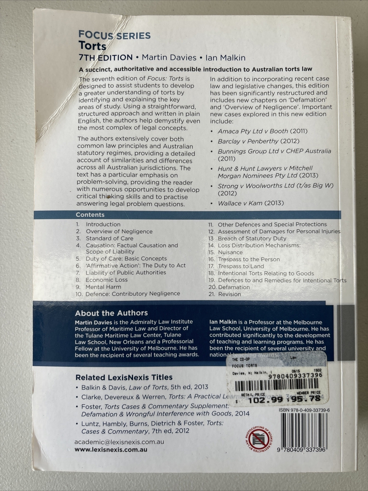 Focus Torts 7th Edition Book Martin Davies, Ian Malkin - Pre-owned - Free Post 9780409337396 | eBay