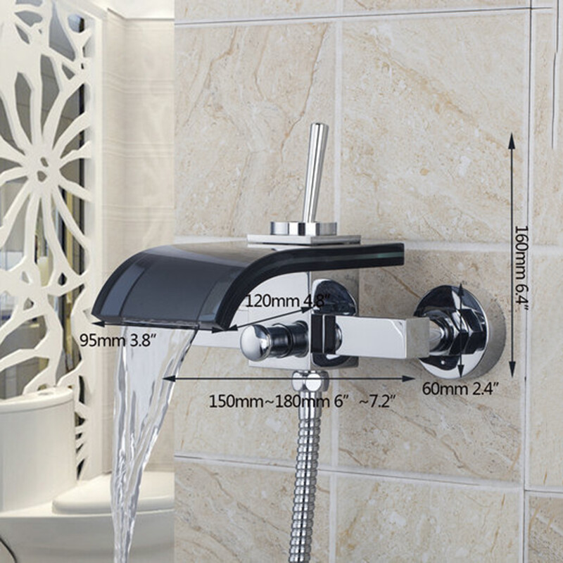 Waterfall Black Glass Spout Tub Mixer Faucet With Hand Held Shower ...