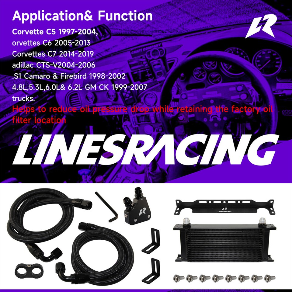 16 Row Engine Oil Cooler Kit For LS1 LS2 LS3 LS6 LS7 LS9 Corvette C5 C6 ...