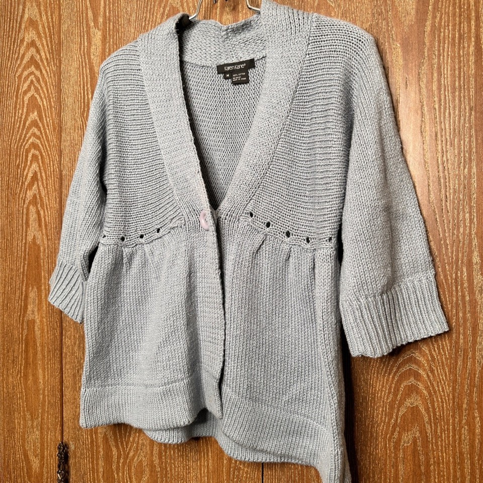 Karen Kane Gray 100% Cotton Knit Button Front Cardigan Sweater Women's ...