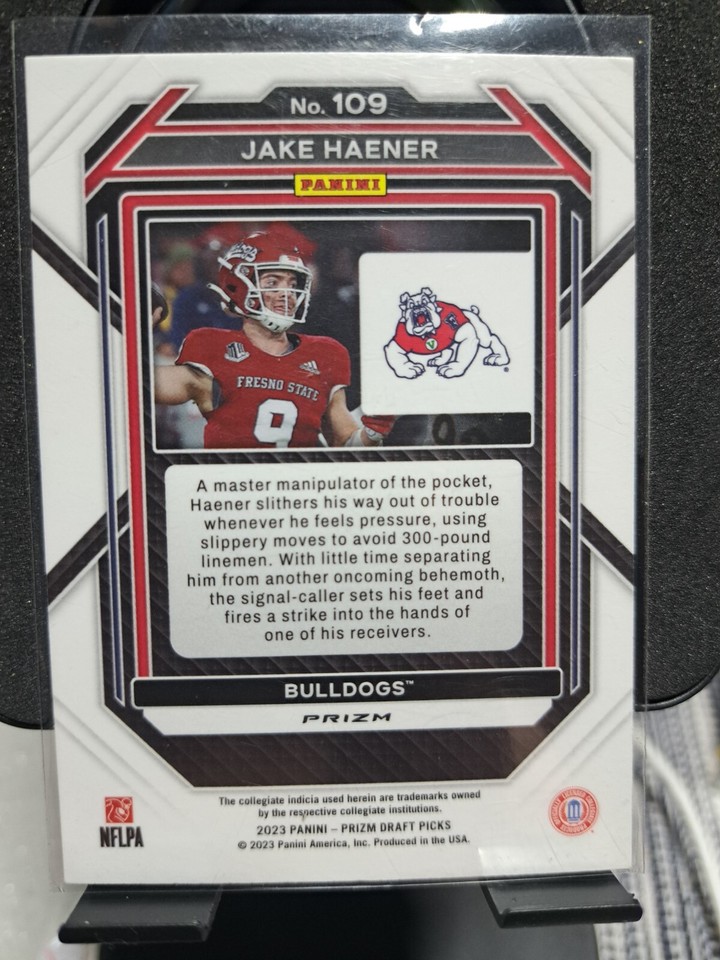 2023 Panini Prizm Draft Picks Jake Haener RC Gold Cracked Ice #109 ...
