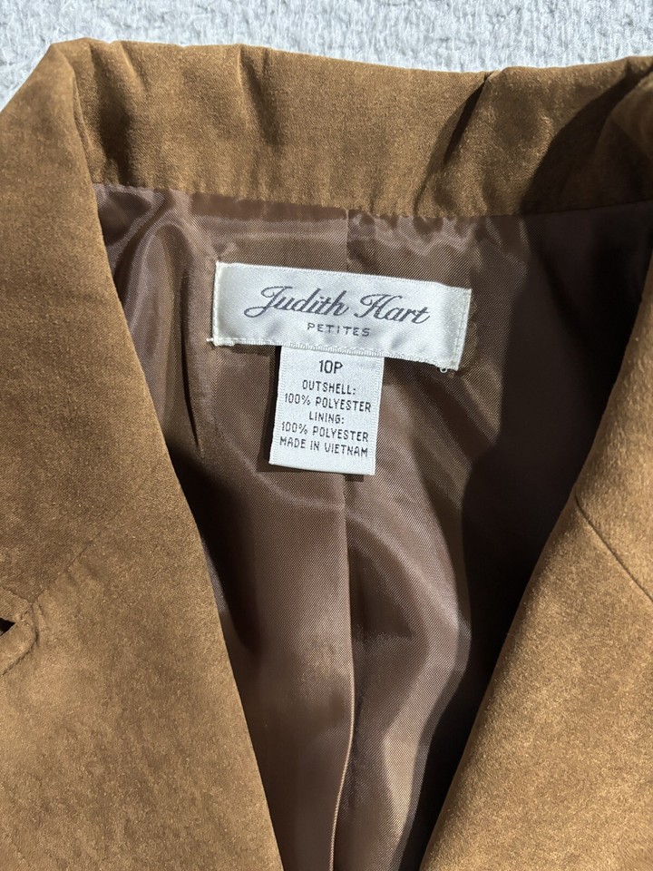 Judith Hart Womens Pantsuit Suit Faux Suede Brown 10 P Jacket 8P Pants ...