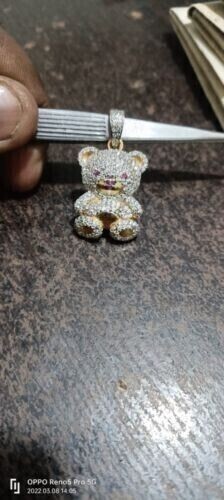 2 Ct Round Cut Simulated Diamond Teddy Bear Shape Pendant 14K Yellow ...