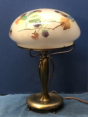 PAIRPOINT Lamp 8” VIENNA Reverse Painted RASPBERRIES+Spider Web ...