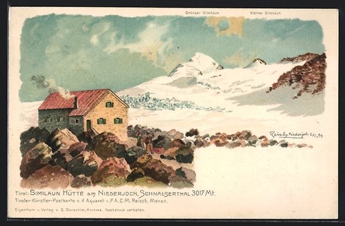 Künstler-AK F.A.C.M. Reisch: Similaun-Hütte, Panorama | eBay