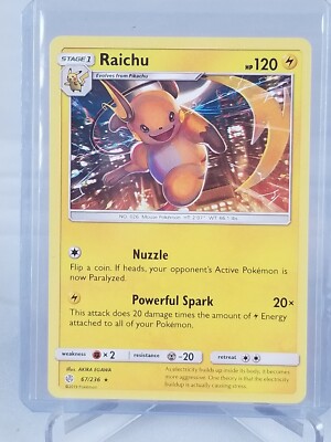 Raichu Hp 120 Lightning #67/236 Pokemon 2019 Card | eBay