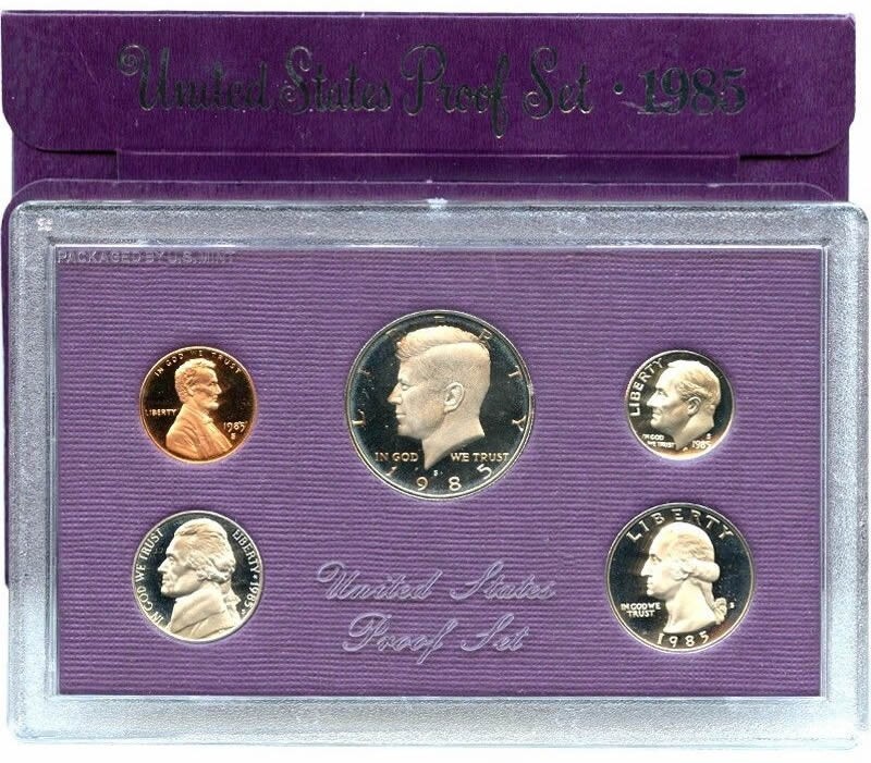 1985 S US Mint PROOF SET Complete 5-Coin Set, Government packaging | eBay