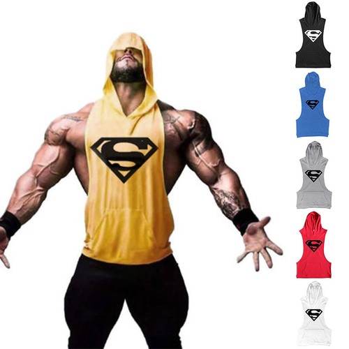 Men's Superman New Fitness Muscle Hoodies Sleeveless Stringer ...