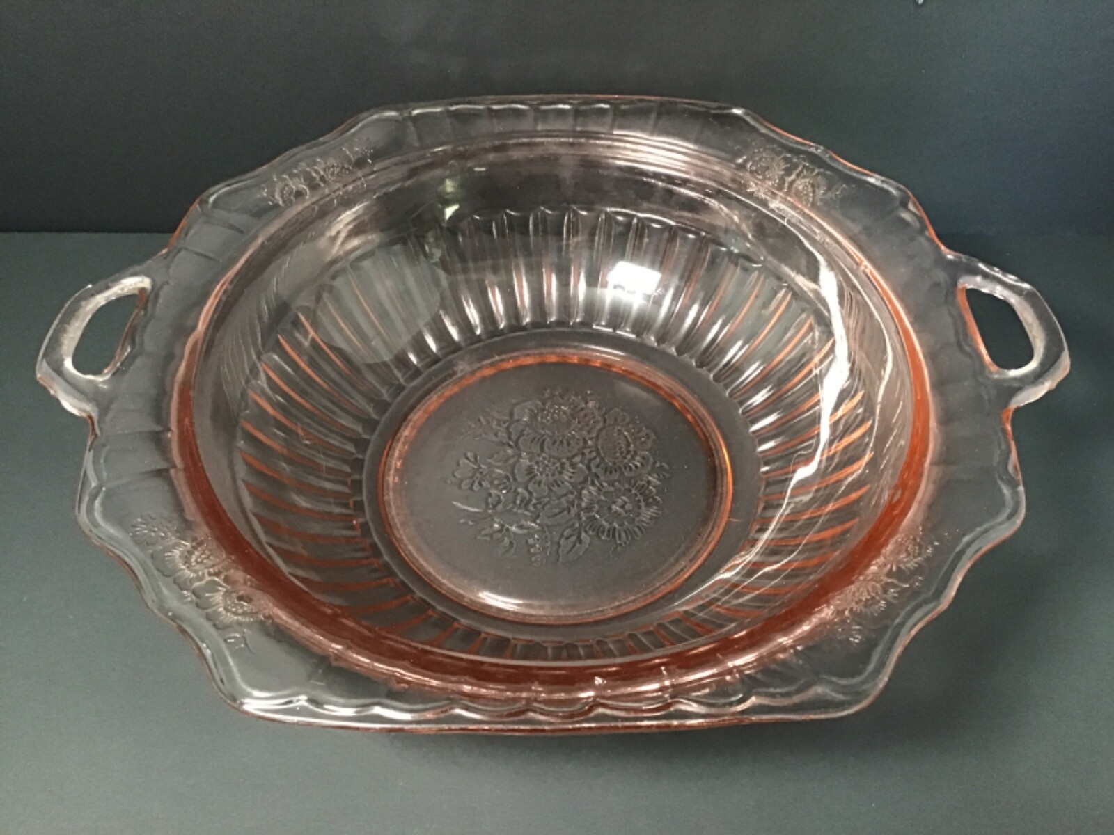 Mayfair Pink Glass Open Rose Double Handle Vegetable Serving Bowl Dish ...