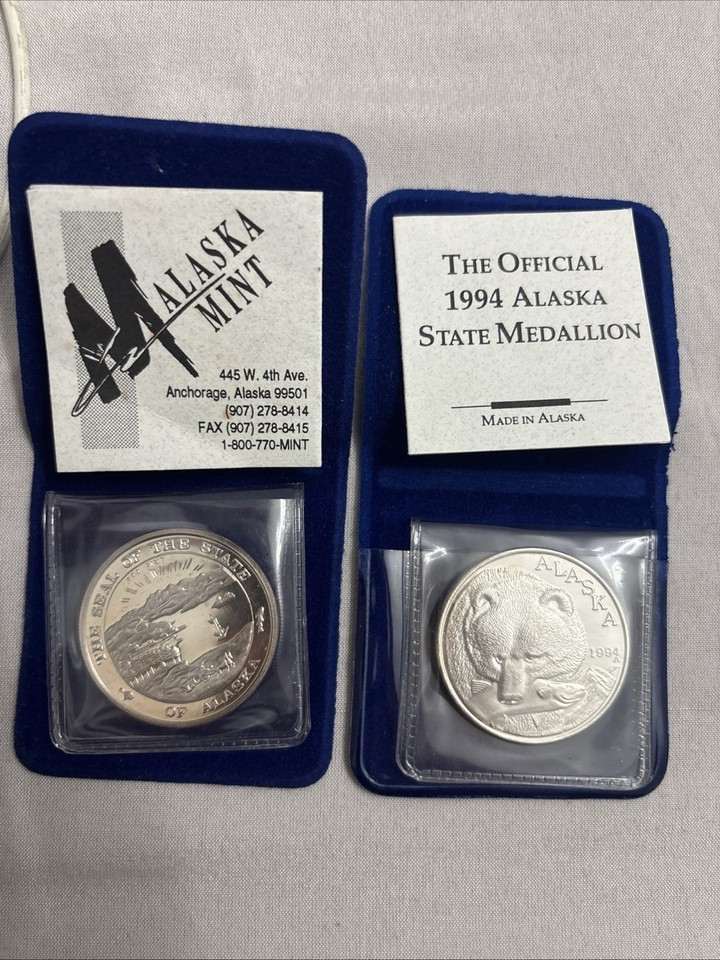 2 The Official 1994 Alaska State Medallion Silver Coin .99 1oz | eBay