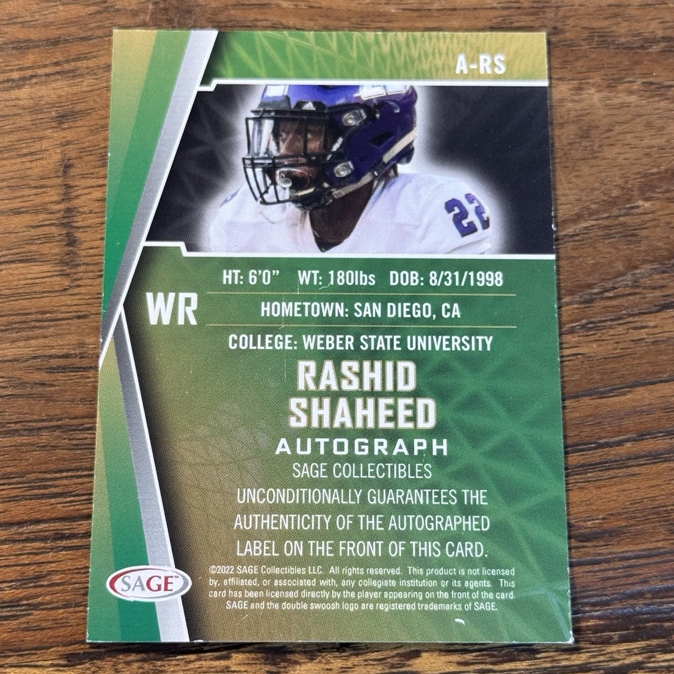 Rashid Shaheed 2022 SAGE BRONZE Rookie Auto Autograph Card #A-RS Short ...