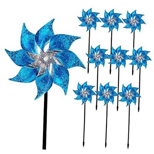 10 Pack Reflective Pinwheels with Stakes, Extra Sparkly Pinwheel for ...
