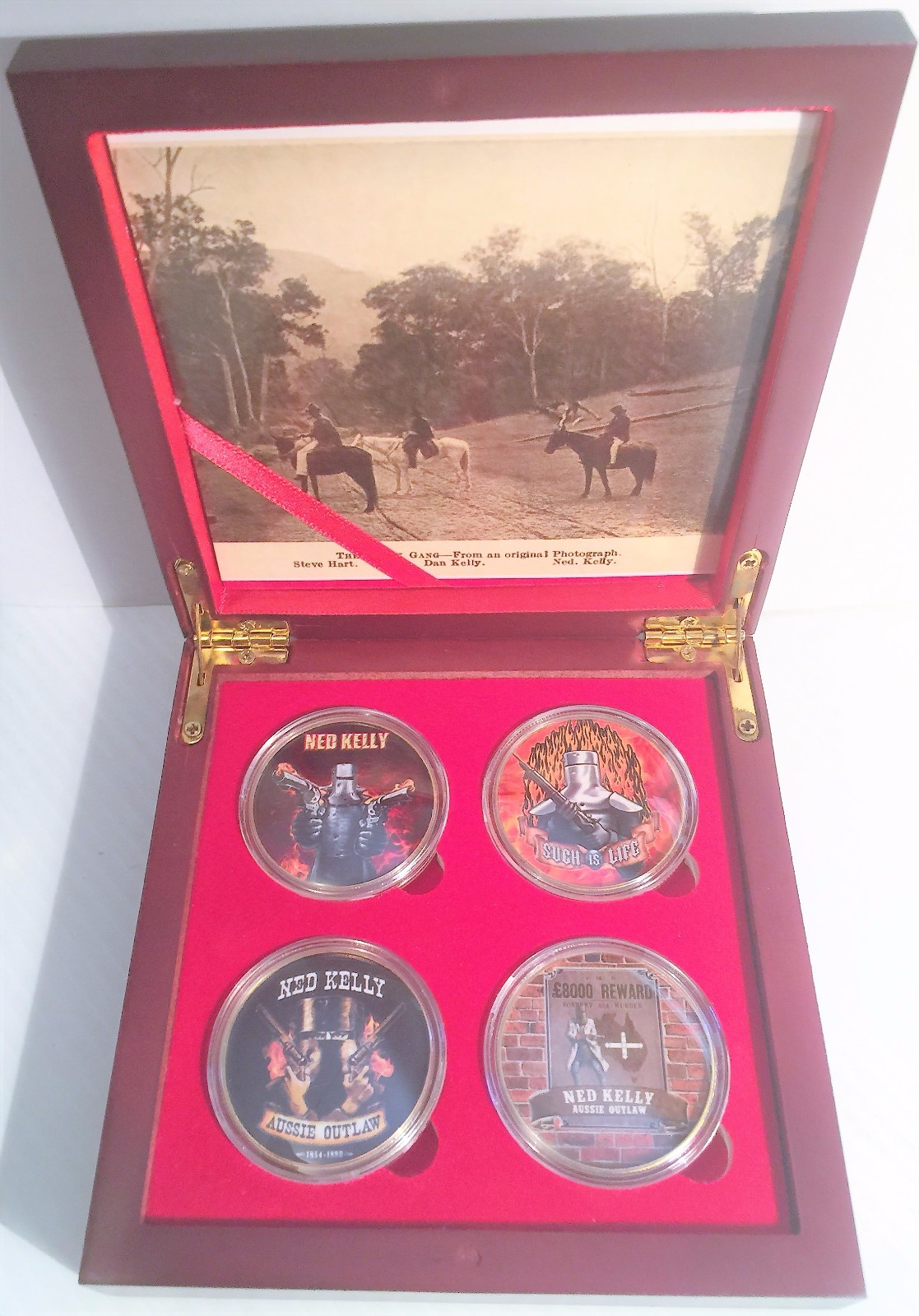 "NED KELLY" Outstanding Boxed Set of 4 Col/Printed 999 24k Gold plated ...