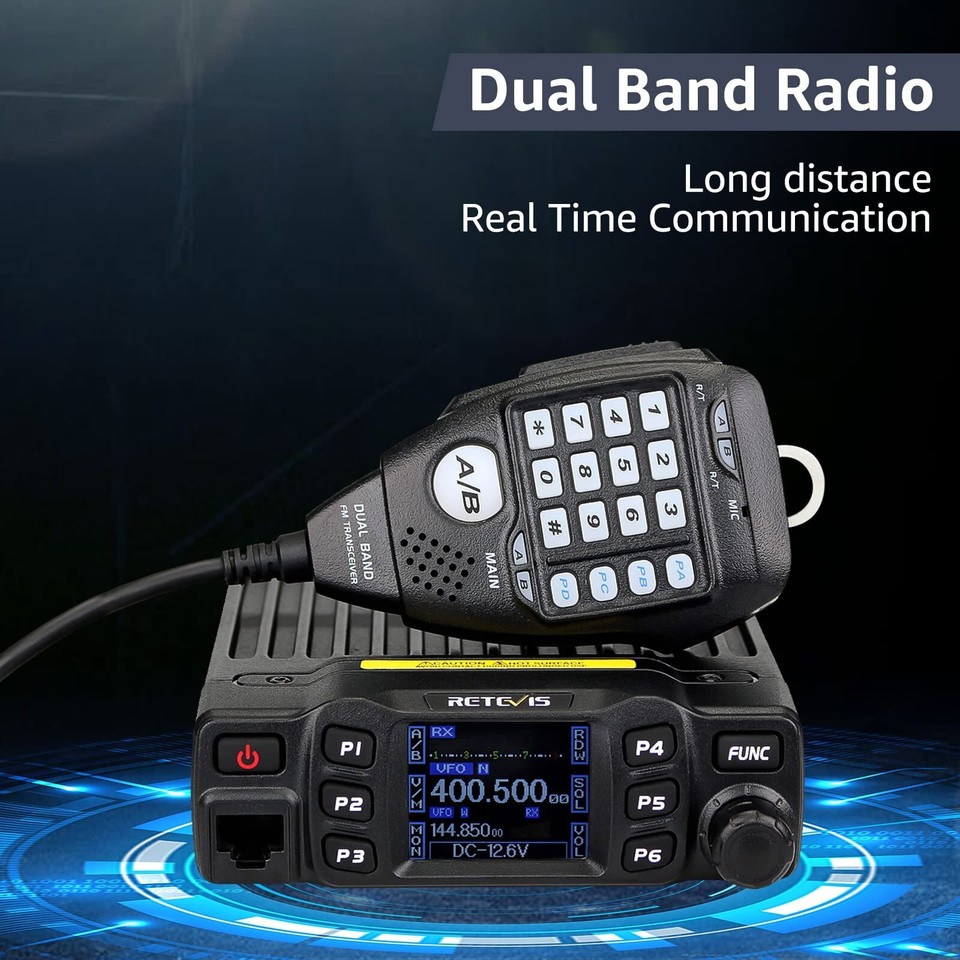 Retevis RT95 Dual Band Mobile Radio, Dual Speaker Mobile Transceiver ...