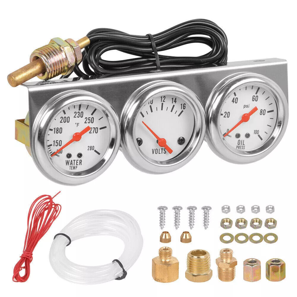 2" 52mm Chrome Car Triple Gauge Set Kit 3 in1 Water Temp Oil Pressure ...
