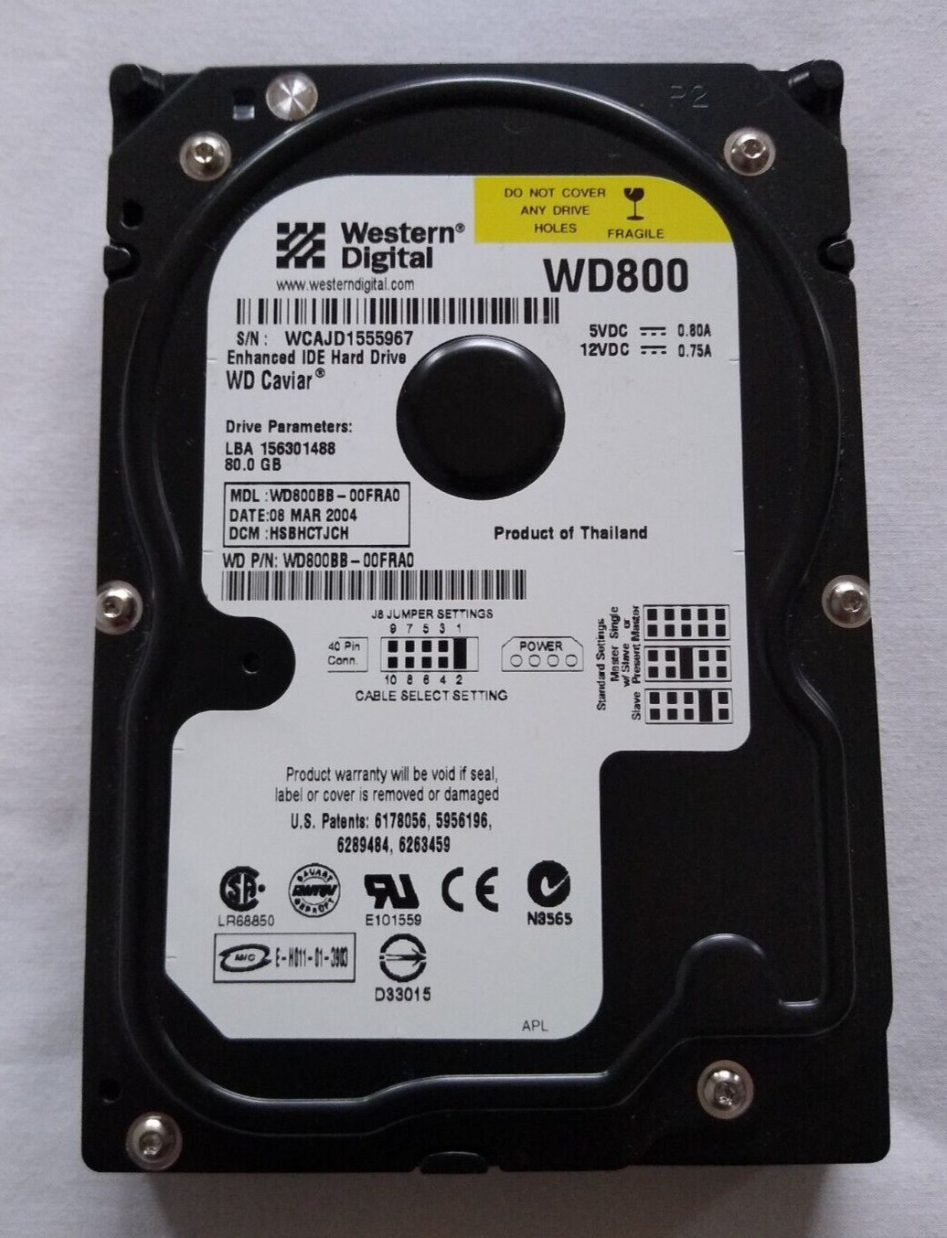 Western Digital WD Caviar WD800BB-00FRA0 80GB 3.5" PATA IDE Hard Drive ...