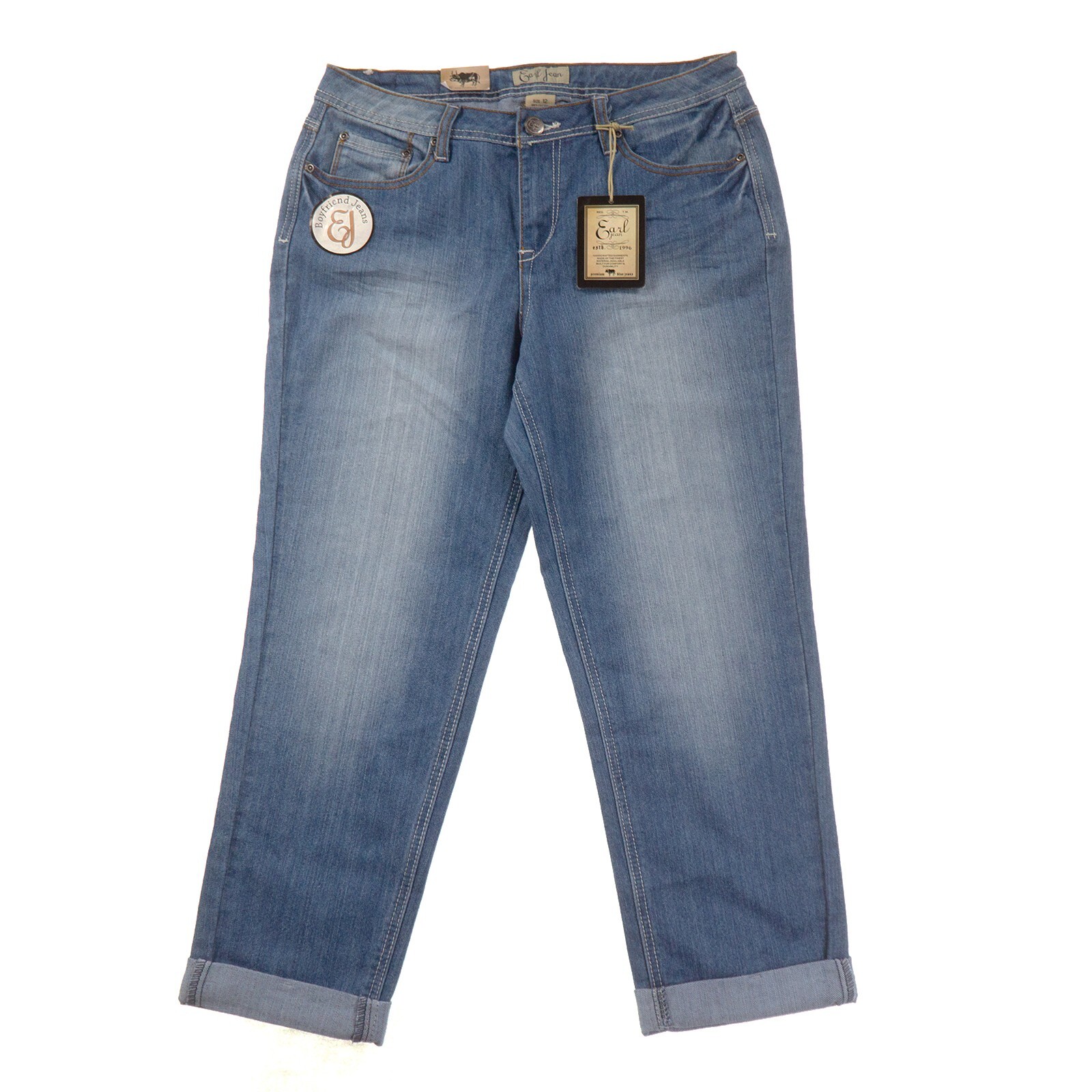 Earl Capri Boyfriend Blue Jeans Womens 12 Cuffed Denim | eBay