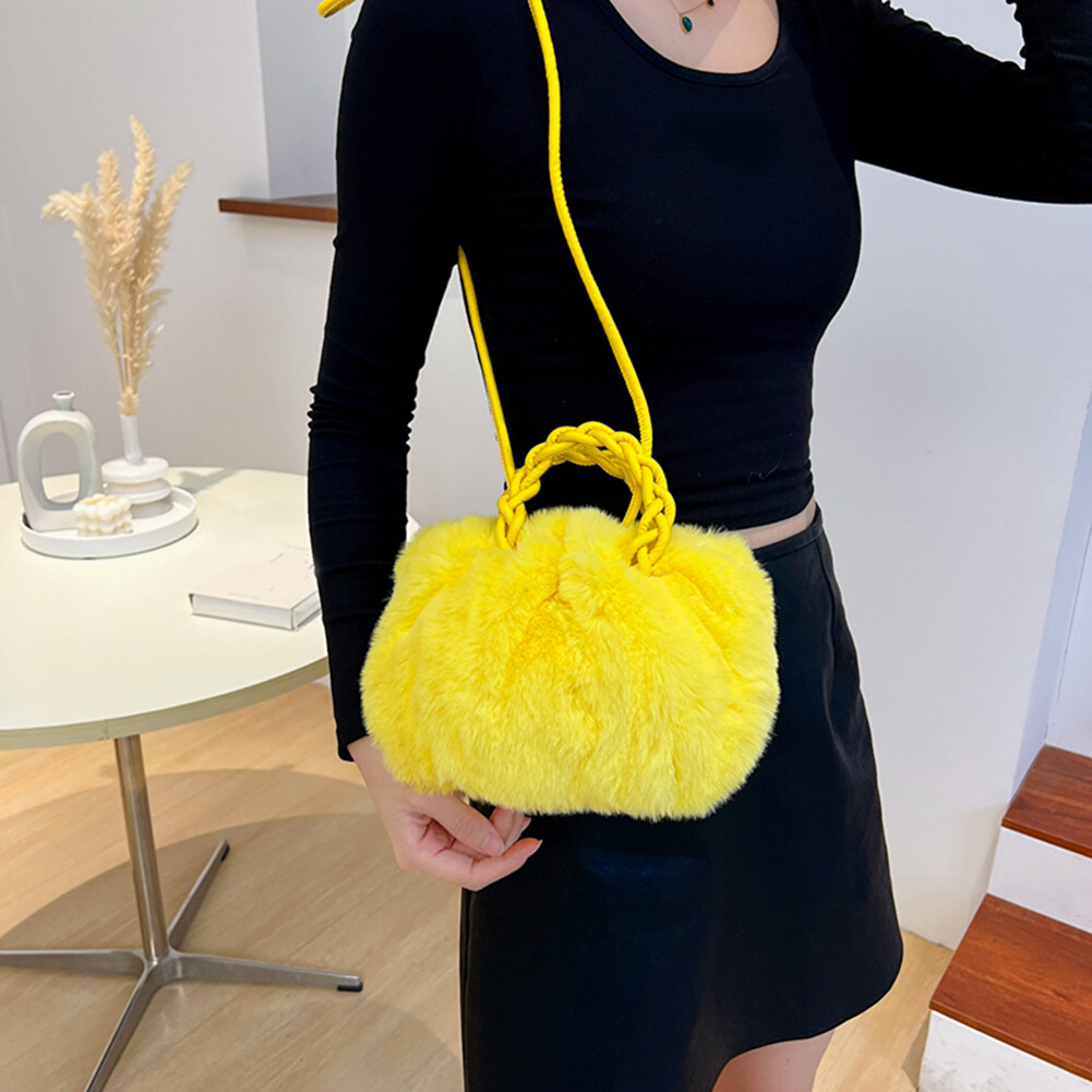 Fluffy Crossbody Bags Woven Handle Women Travel Girls Tote Handbags ...