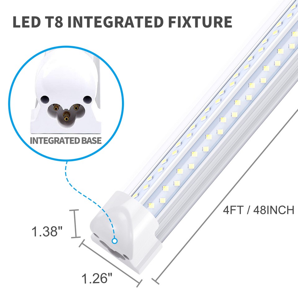 8ft LED Shop Light Fixture T8 LED Tube Light 4ft 6000K Linkable ...
