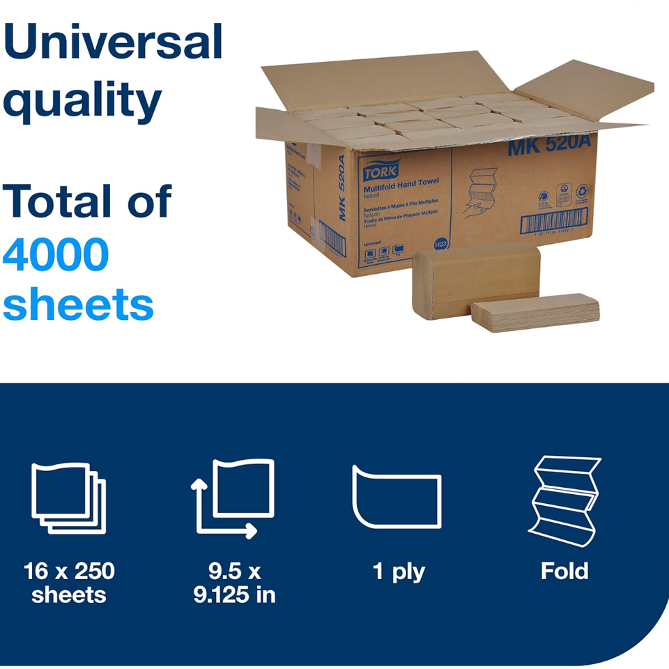 Tork Universal Multifold Hand Paper Towels, H2, Brown (MK520A) - Case ...