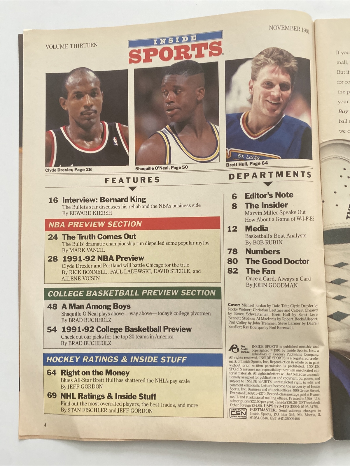 1991 NOVEMBER INSIDE SPORTS NHL RATINGS & INSIDE STUFF(CP116) | eBay