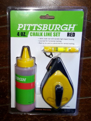 NEW 4oz. Red or Blue Chalk Line Set: 100ft Chalk Reel, Chalk & Level ...