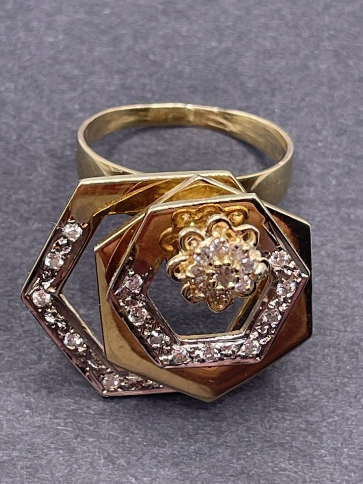 14K Solid Gold And White Round Diamonds 3 Tier Kinetic Motion Spinner ...